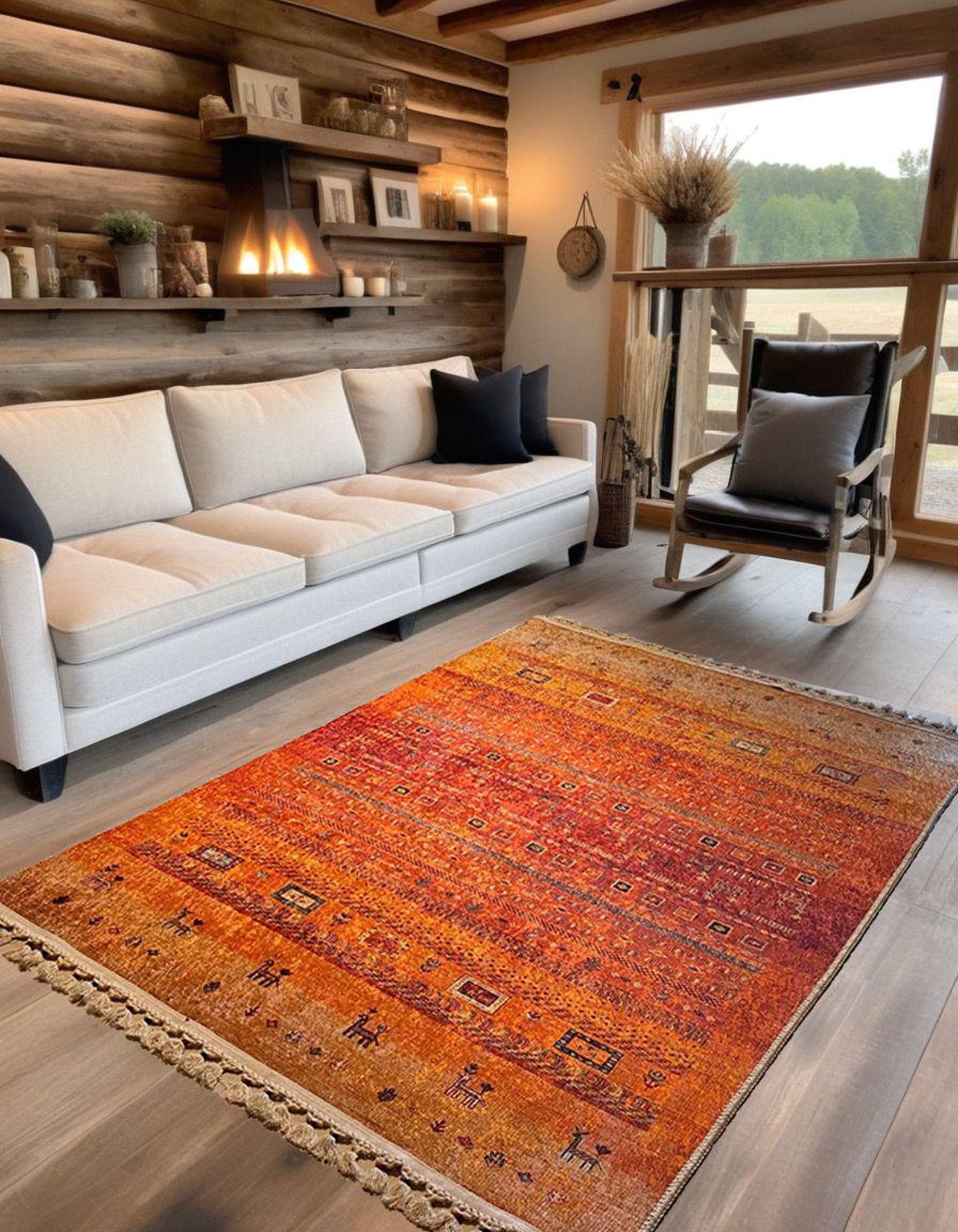 Rug, Ethnic Carpet, Orange Rug, Burnt Orange Rug, Round Orange Rug ...