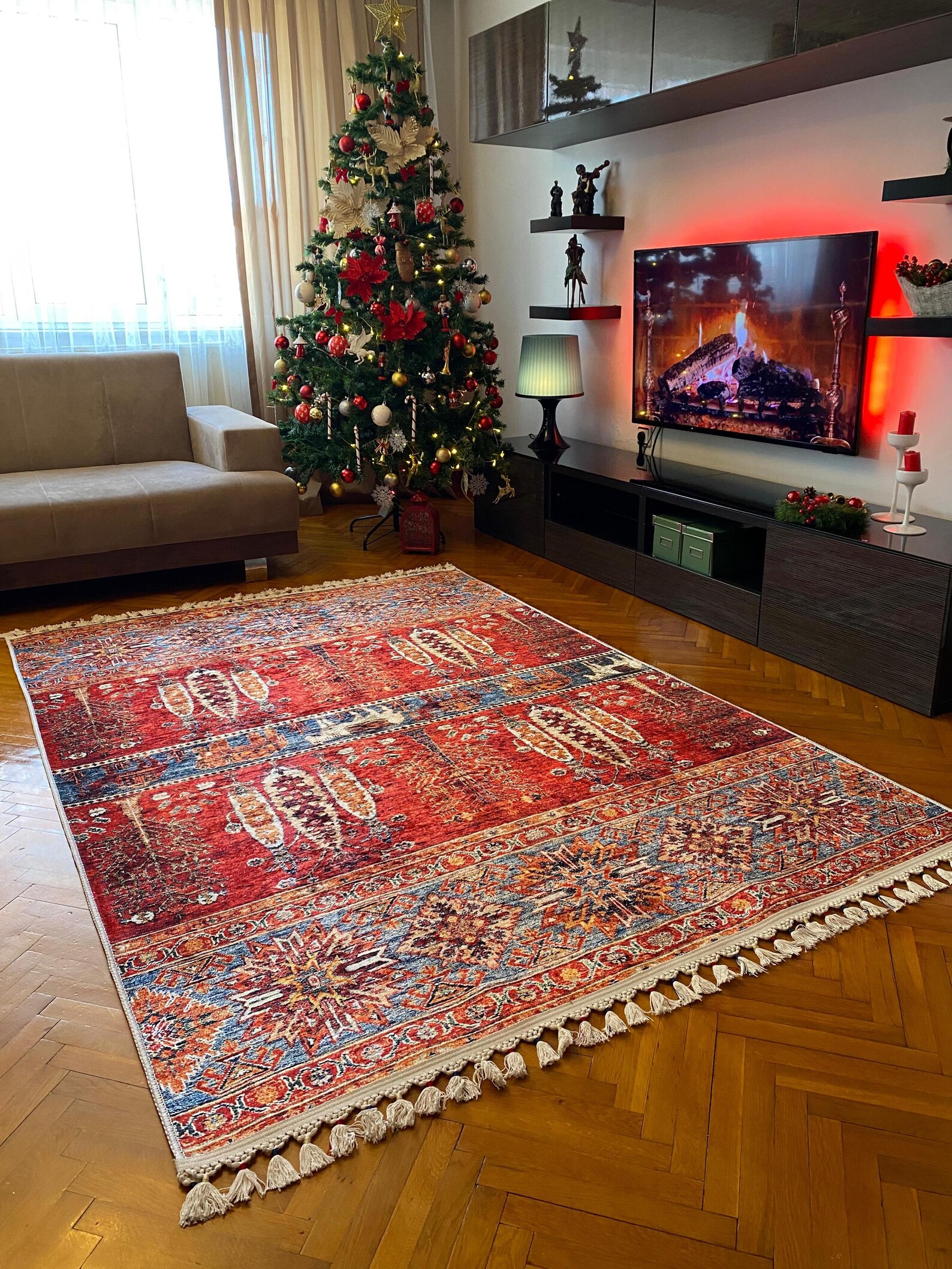 Red Carpet, Anatolian Carpet, Red Rug, Ethnic Pattern, Bohemian Style Carpet, Living Room Carpet ...