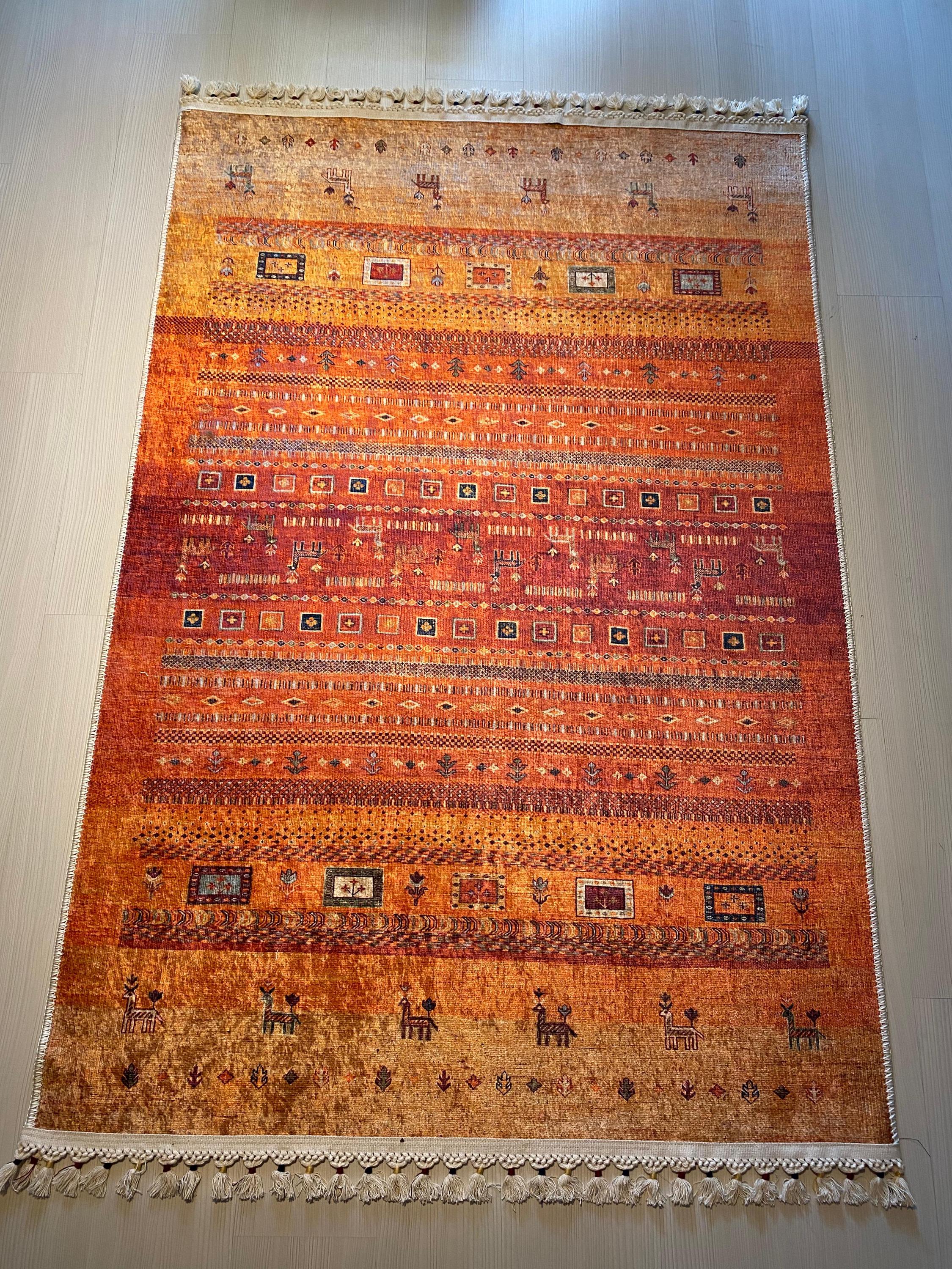 Rug, Ethnic Carpet, Orange Rug, Burnt Orange Rug, Round Orange Rug ...