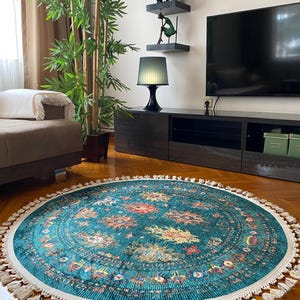 Rug, Green Rug, Circle Rug, Circle Rug Boho, Circle Rug Bedroom, Round ...