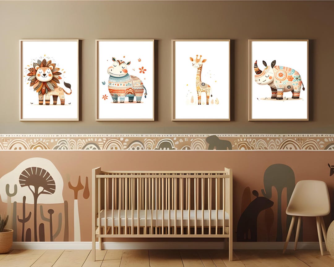 Safari Boho, Set of 4 Printable Safari Animal Nursery Room Wall Art ...