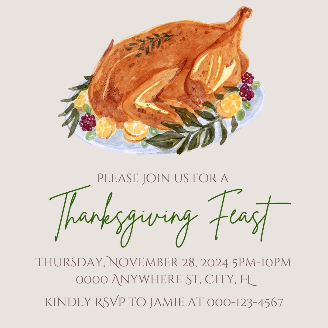 Thanksgiving Feast Invitation Template - Editable (digital Download) - Etsy