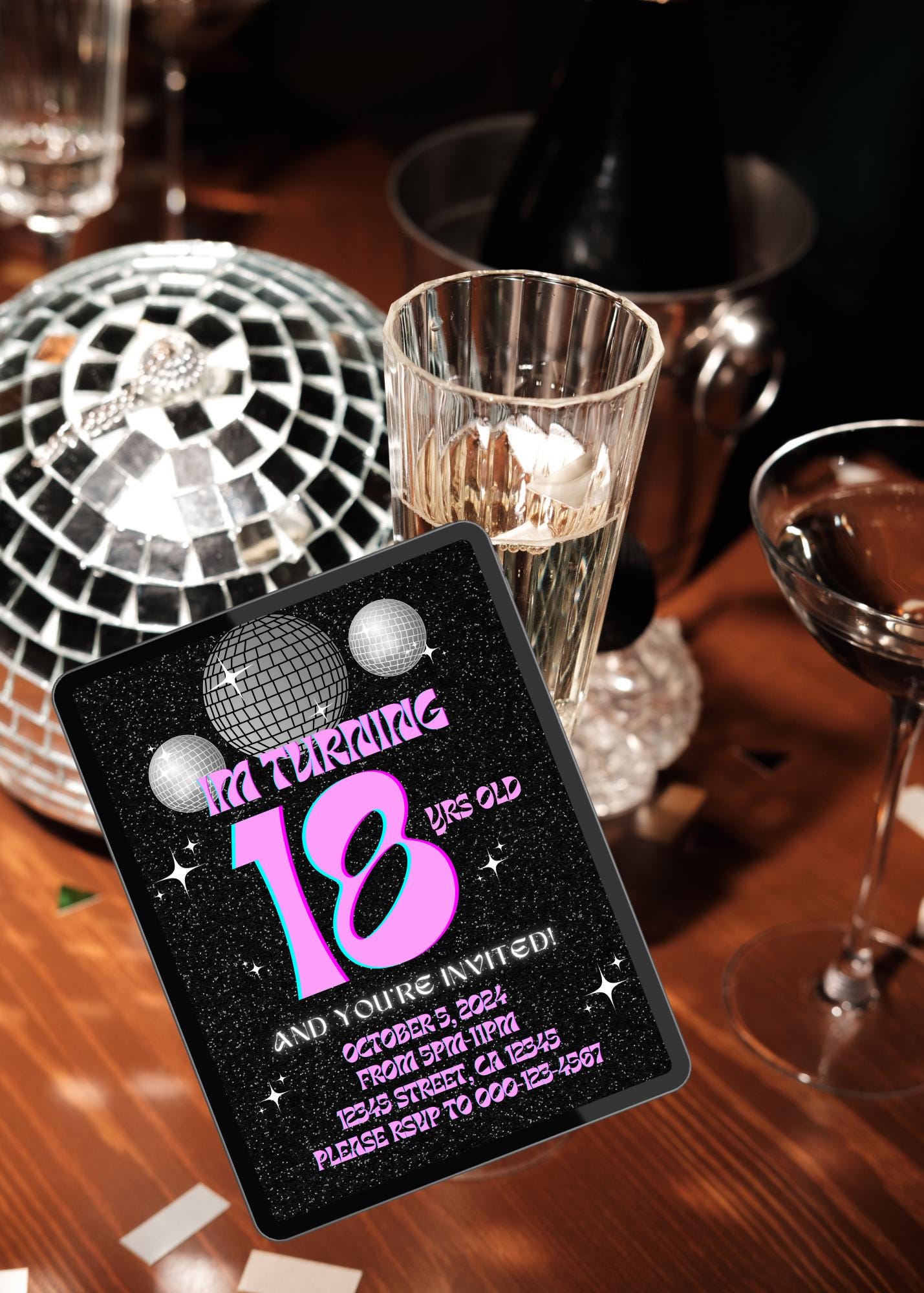 Disco Birthday Party Invitation, Glitter Dance (digital Template) - Etsy