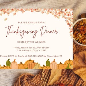 Editable Thanksgiving Dinner Invitation: Digital Evite (canva Template ...