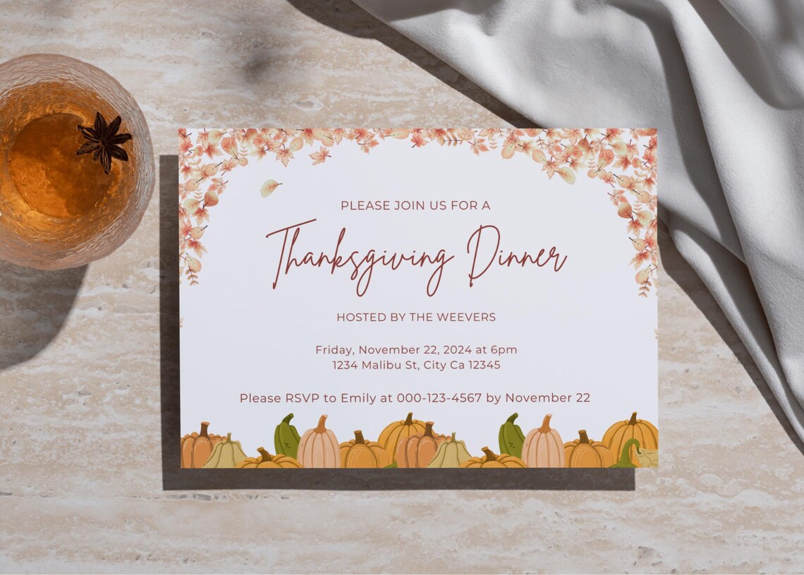 Editable Thanksgiving Dinner Invitation: Digital Evite (canva Template ...