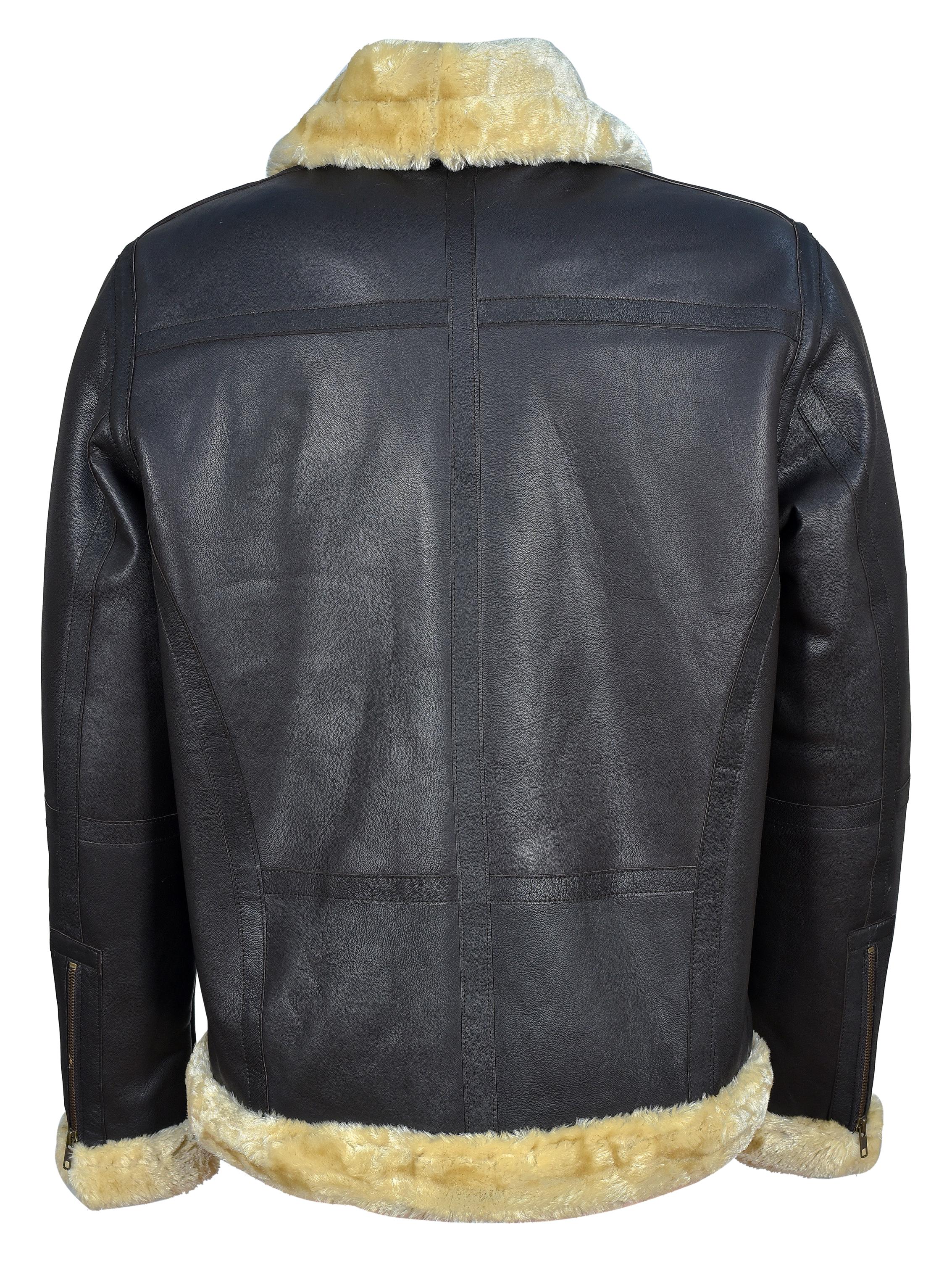 Men' Aviator Pilot B3 Real Shearling Sheepskin Leather Bomber Jacket ...