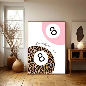 Lucky Me Pink Wall Art Pink Leopard 8 Pool Ball Trendy Wall Poster ...