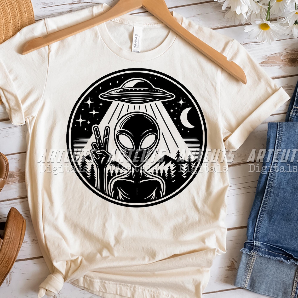 Alien Svg, Alien Scene Clipart, Alien Peace Sign Cutfile, Outer Space ...
