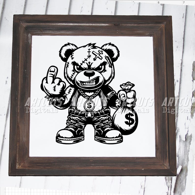 Teddy Svg, Angry Teddy Clipart, Hippie Rich Bear Money Bag Cutfile ...