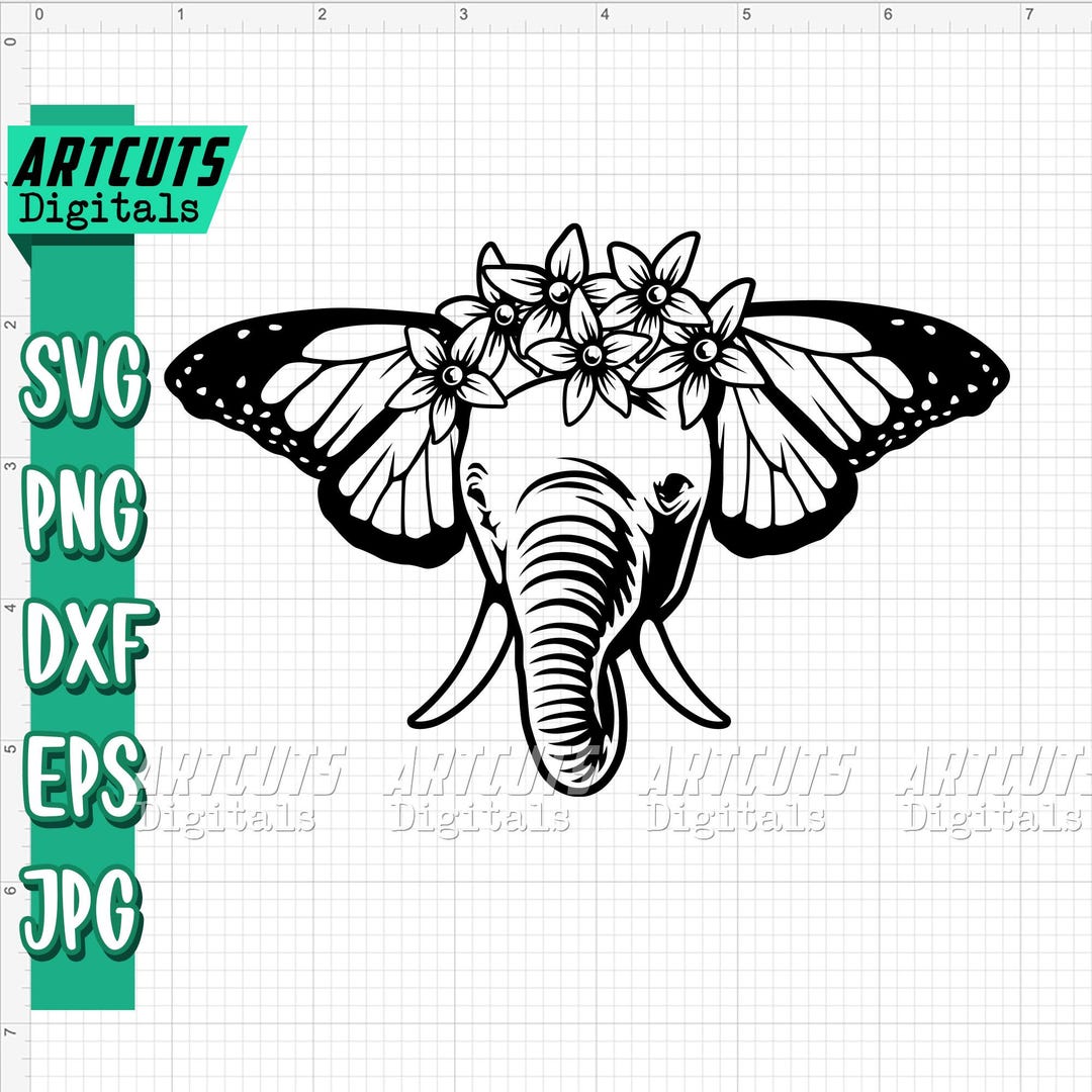 Elephant Svg | Floral Elephant Svg | Butterfly Wings Png | Cute Animal ...