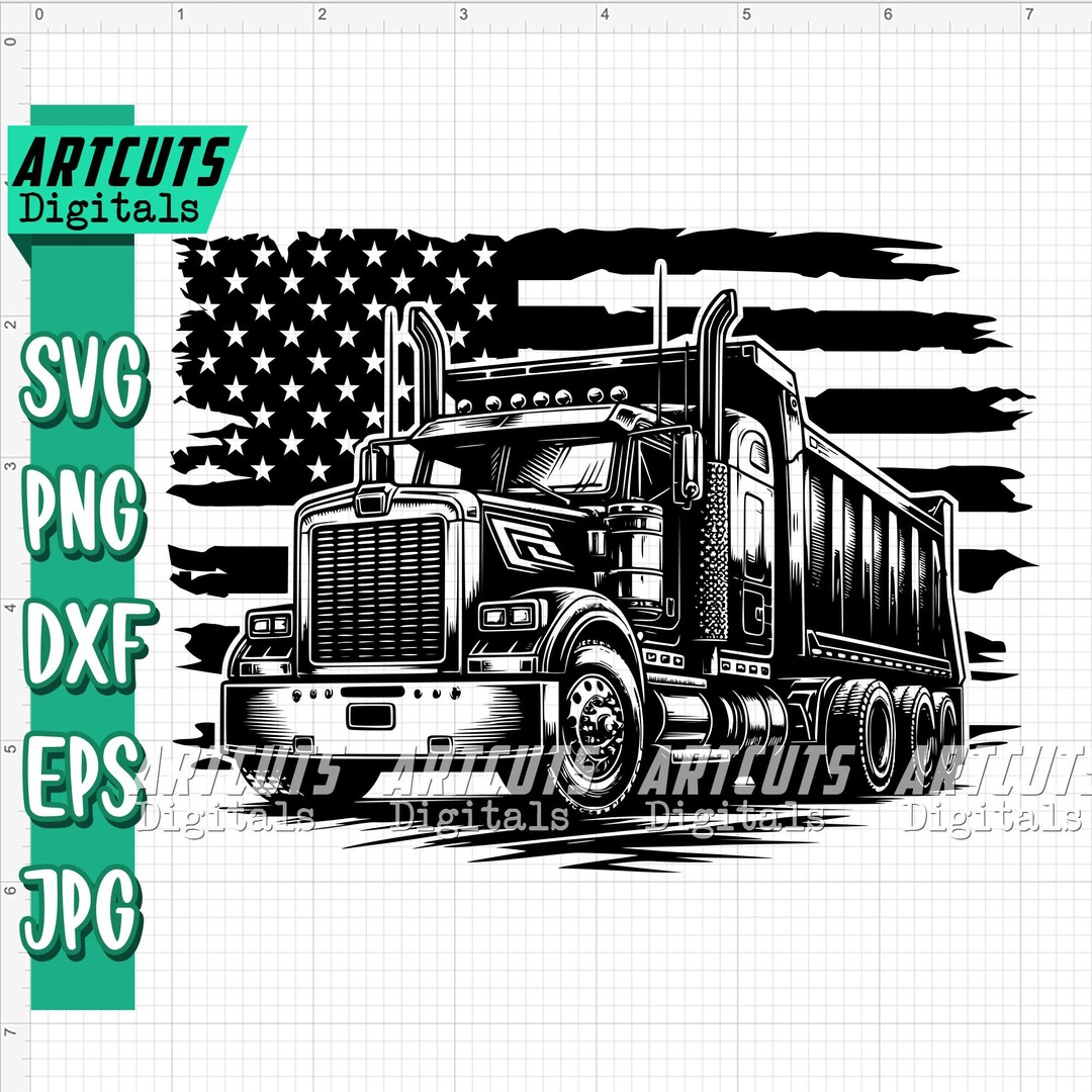 Dump Truck Svg, US Trucker Dad Clipart, Heavy Equipment Stencil ...