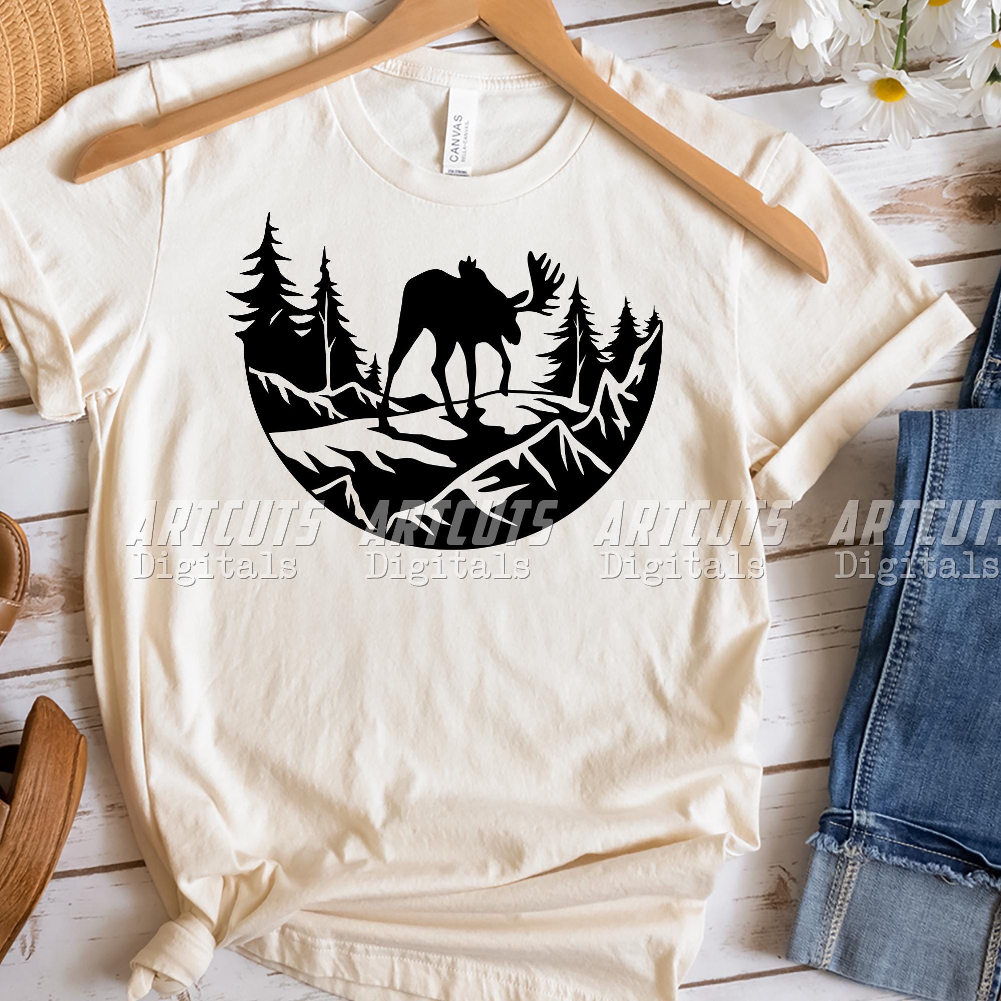 Moose Scene Svg, Camping Clipart, Camper Shirt Png, Woodland Animal ...