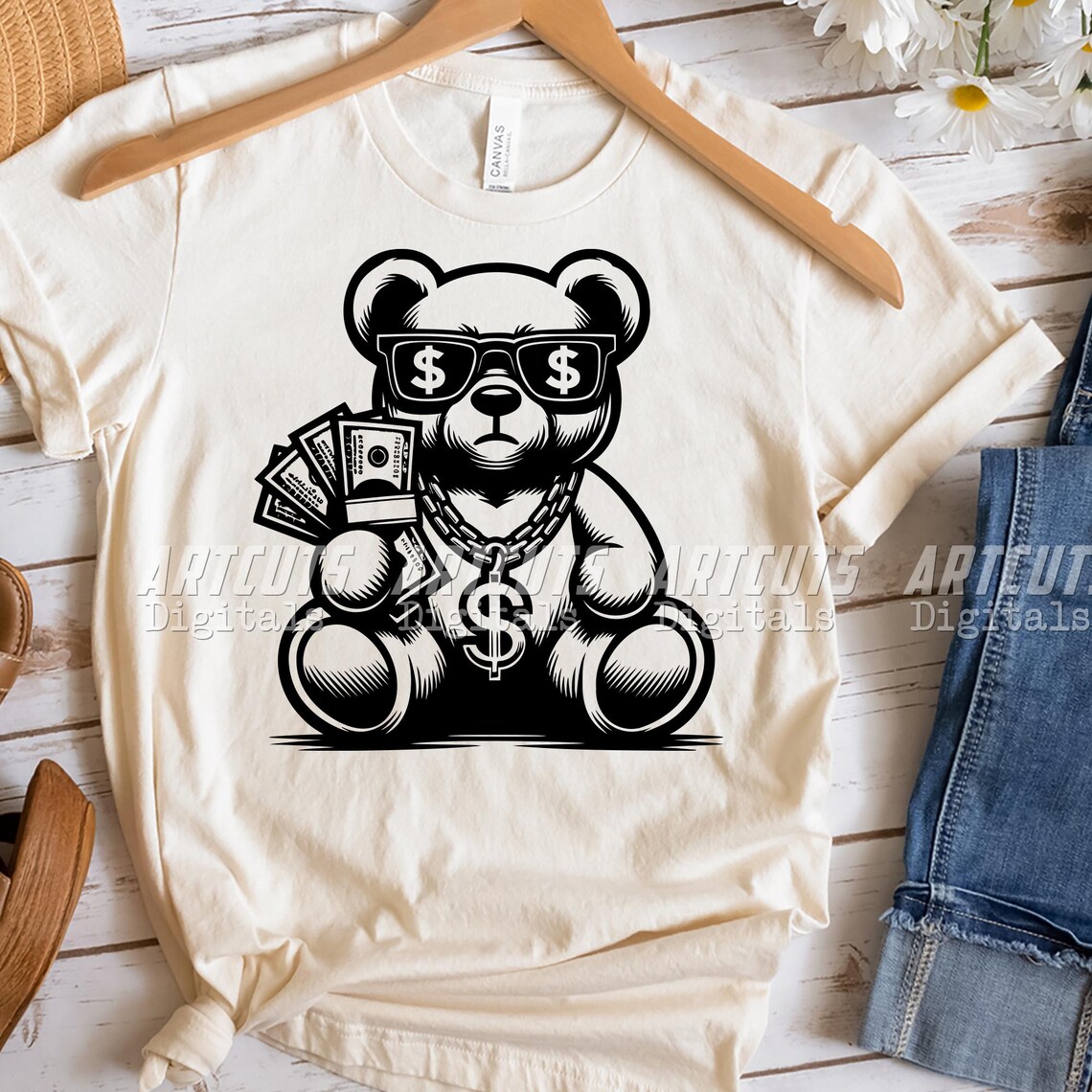 Rich Teddy Svg, Cute Teddy Bear Clipart, Moneybag Stencil, Cool Kid ...
