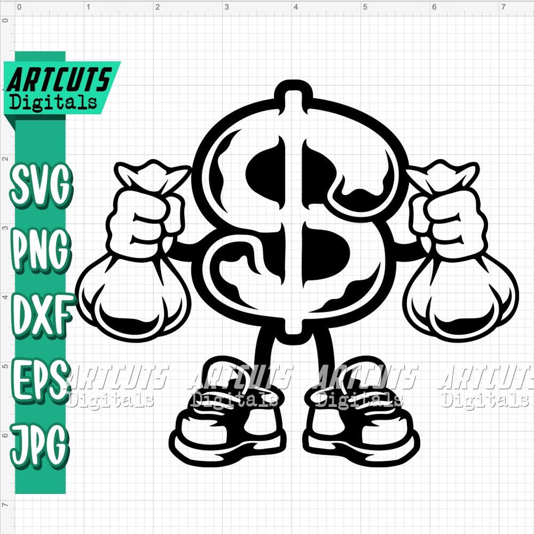 Money Mascot Svg, Dollar Sign Clipart, USD Money Bag Mascot Cutfile ...