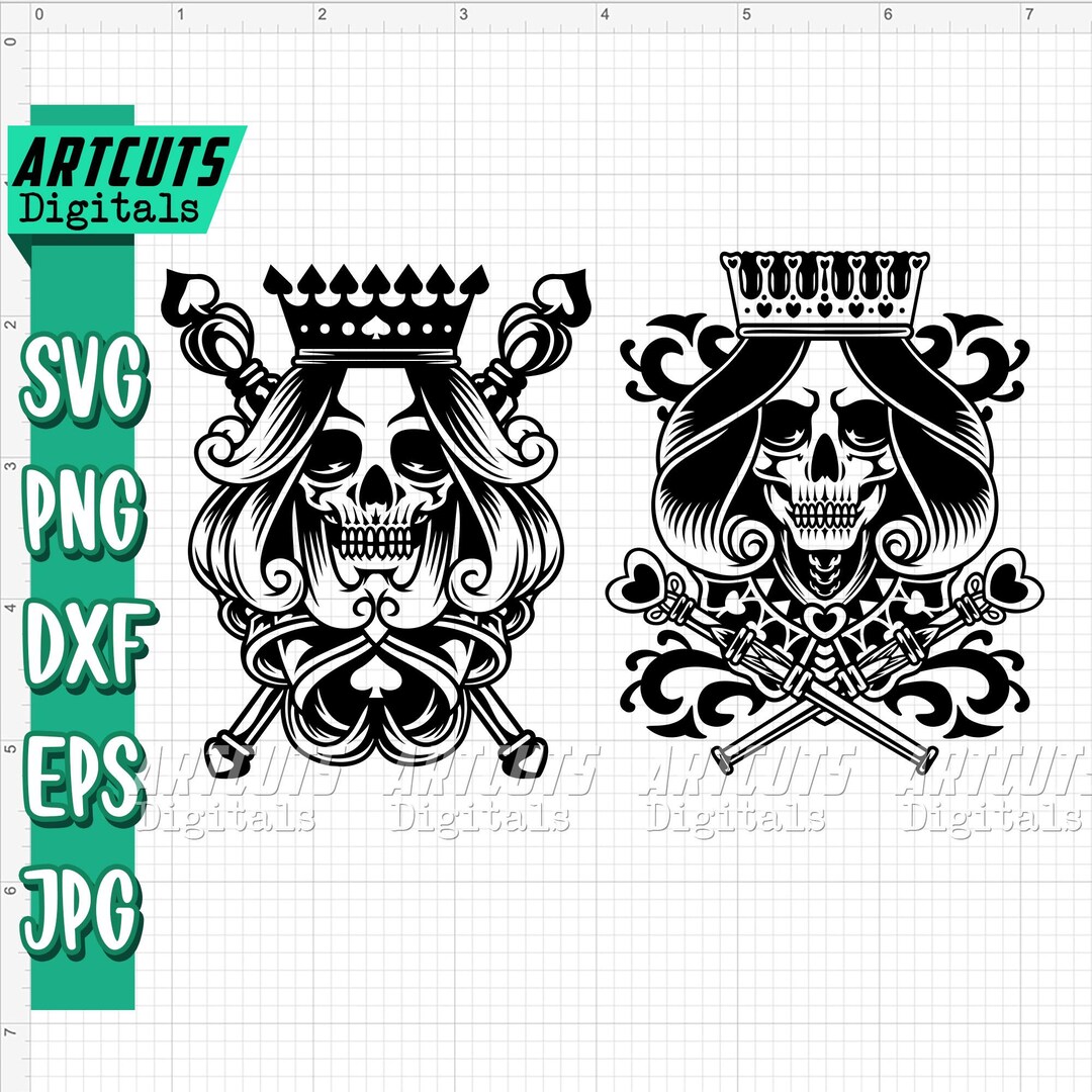 Skull Svg | King and Queen Svg | Card Face Clipart | King Skull Cutfile ...