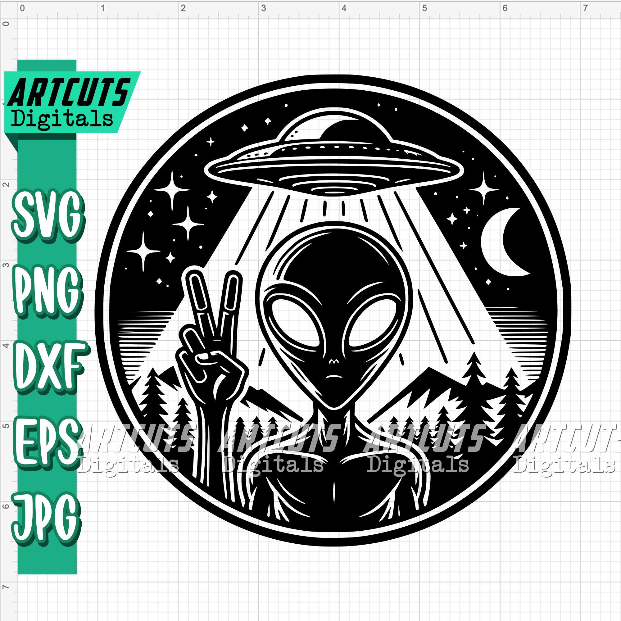 Alien Svg, Alien Scene Clipart, Alien Peace Sign Cutfile, Outer Space ...