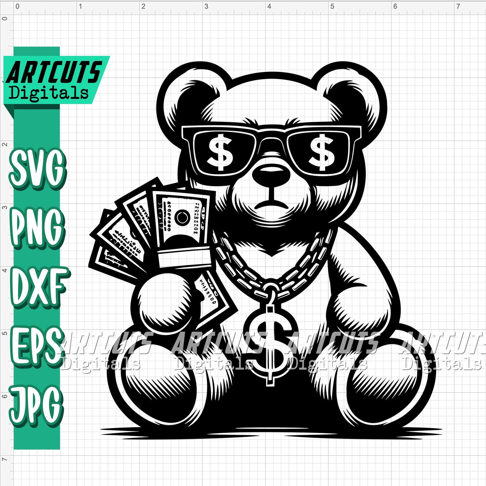 Rich Teddy Svg, Cute Teddy Bear Clipart, Moneybag Stencil, Cool Kid ...