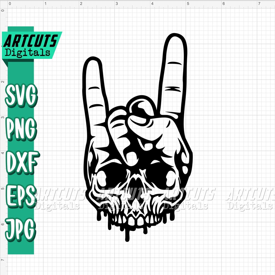 Skull Svg, Rock N Roll Svg, Rockers Hand Sign, Rockstar Dad Cutfile ...