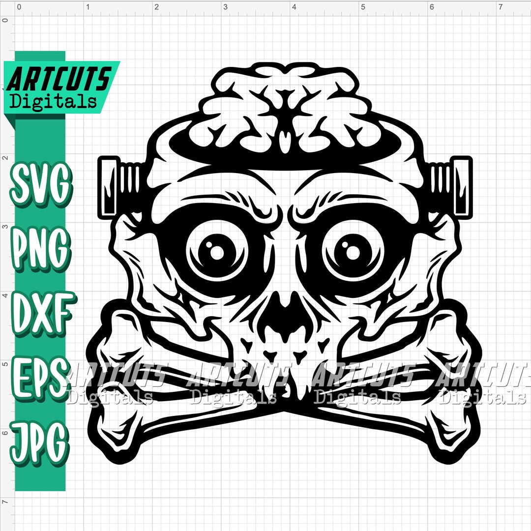 Skull Svg | Crossbone Svg | Skull and Brain Clipart | Zombie Cutfile ...