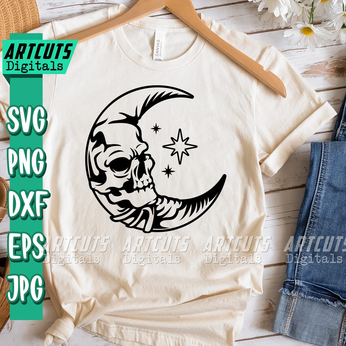 Moon Svg, Skull Moon Clipart, Moonshine Dxf, Night Time Cutfile, Night ...