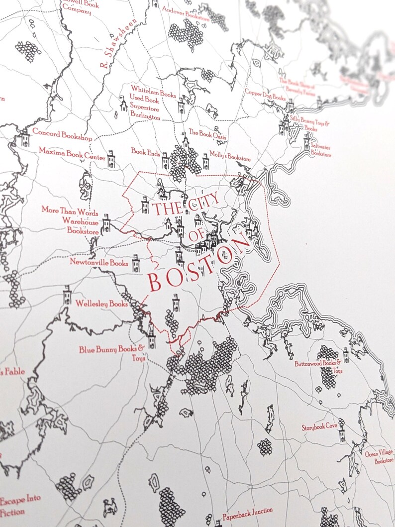 Bookstores of the Commonwealth: A Map of Bookshops in Massachusetts - Etsy