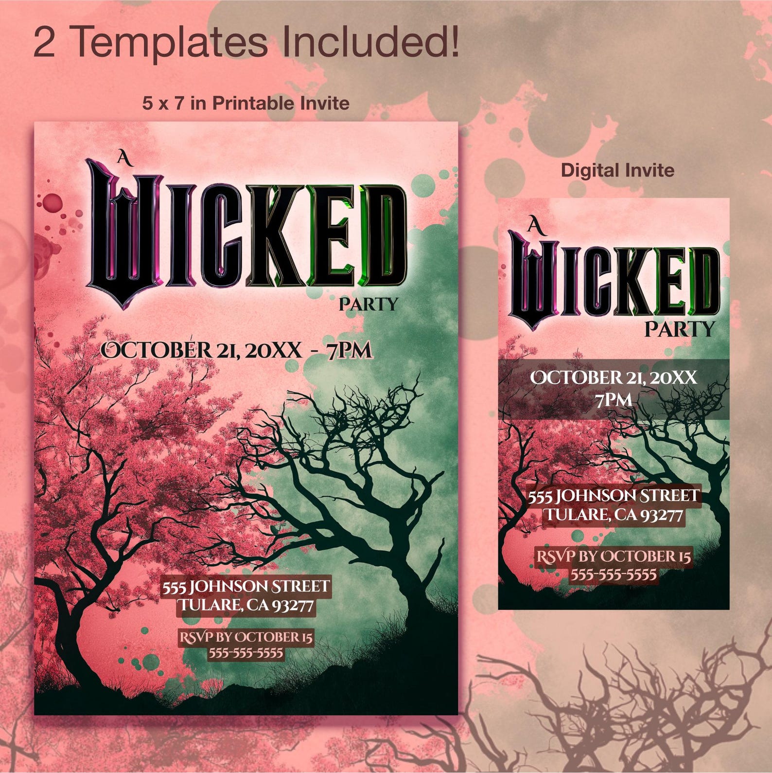 Wicked Party Invitation | Pink and Green Wicked Party Template ...