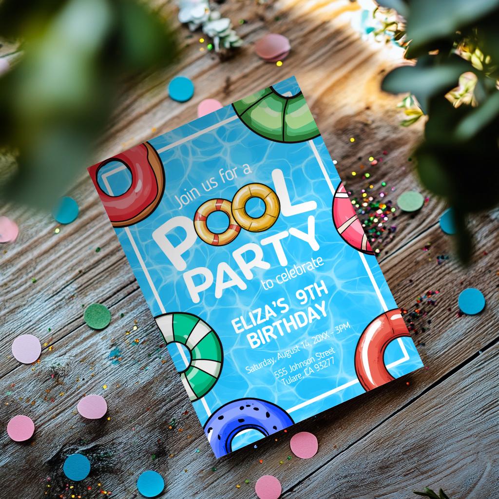 Editable Pool Party Birthday Invitation Template | Summer Swim Party ...