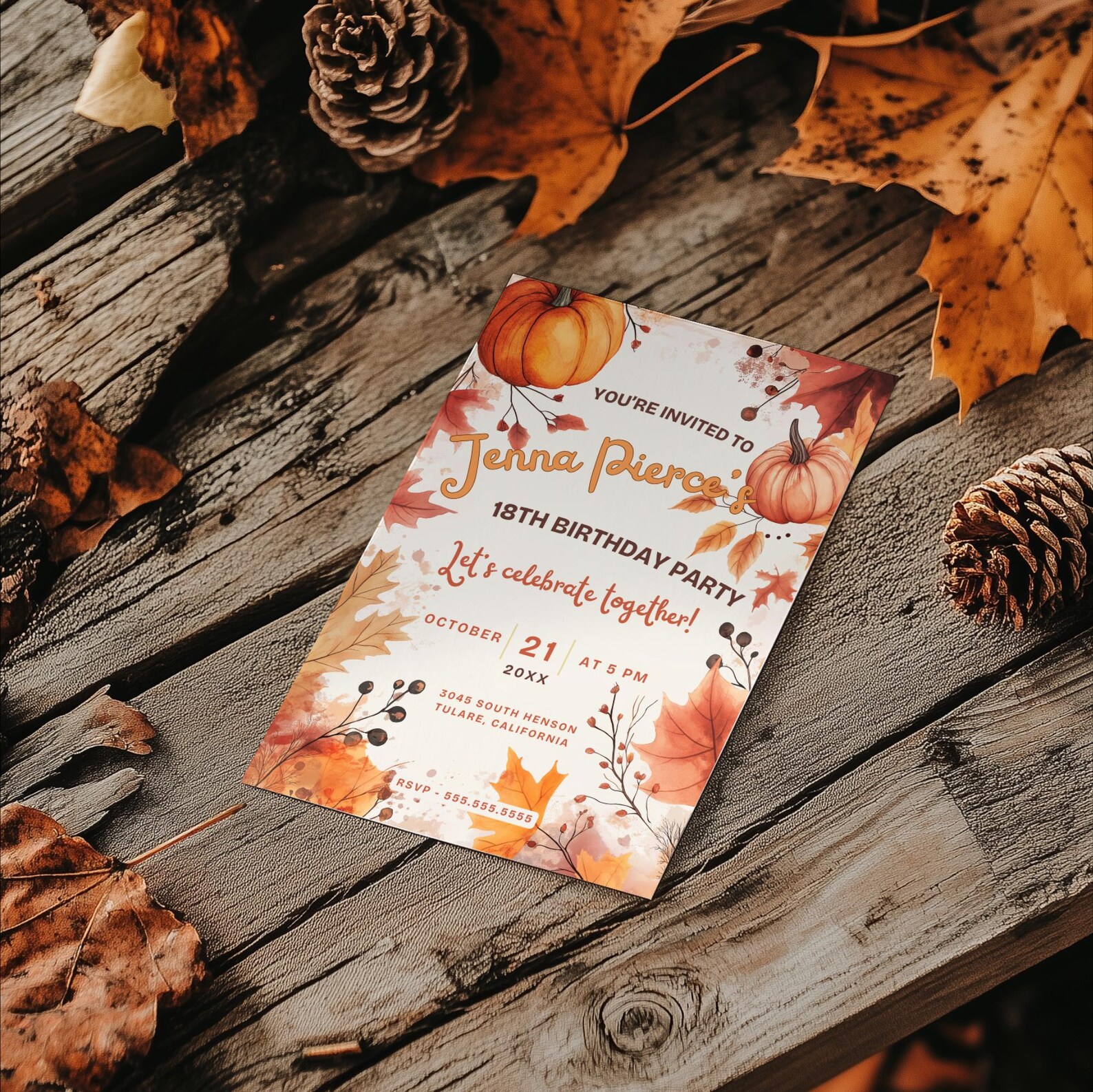 Autumn Watercolor Invitation Template | Fall Leaves Party Invite ...