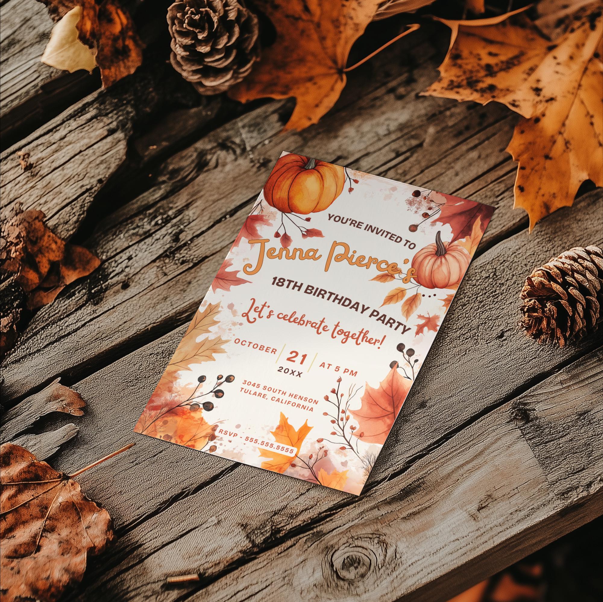 Autumn Watercolor Invitation Template | Fall Leaves Party Invite ...
