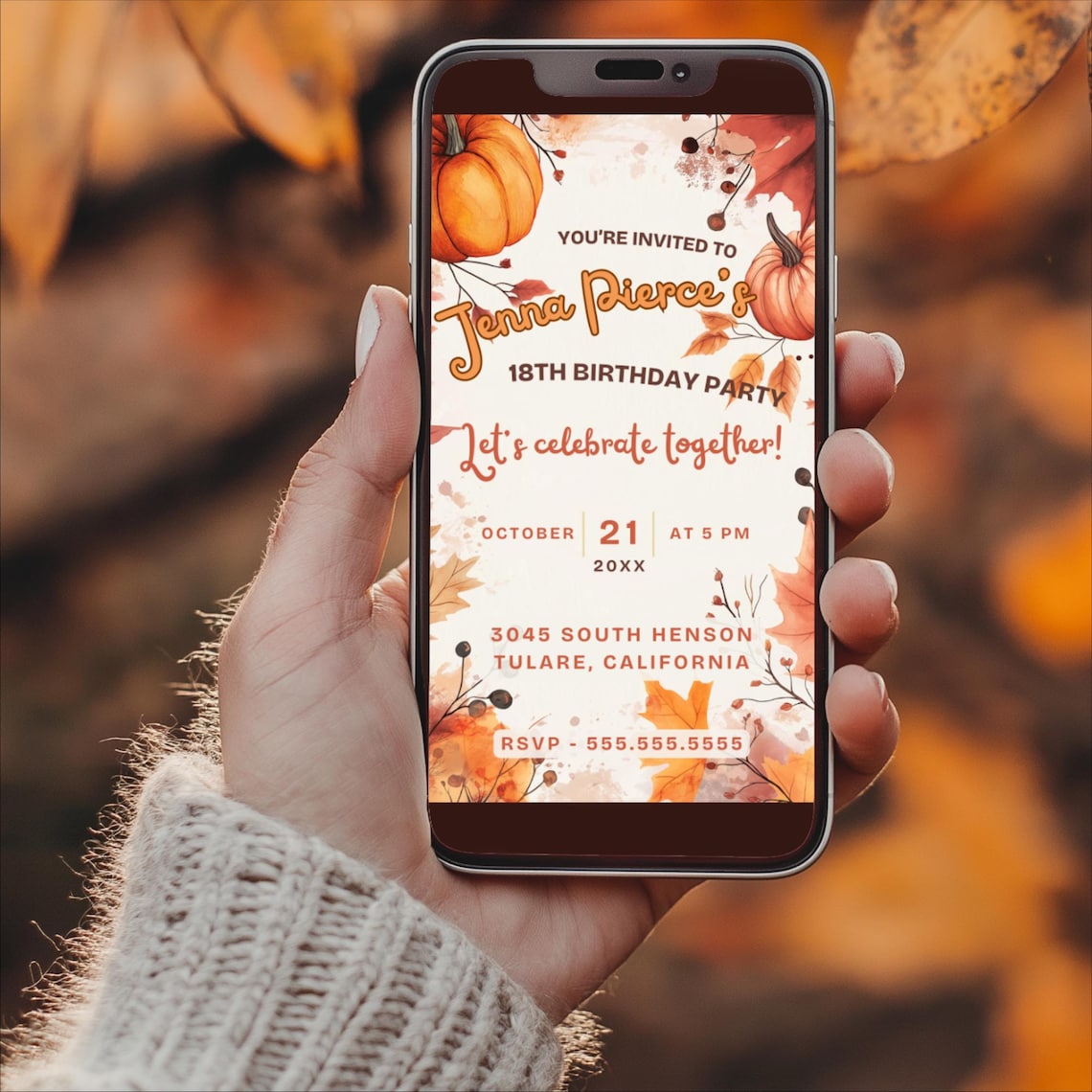 Autumn Watercolor Invitation Template | Fall Leaves Party Invite ...