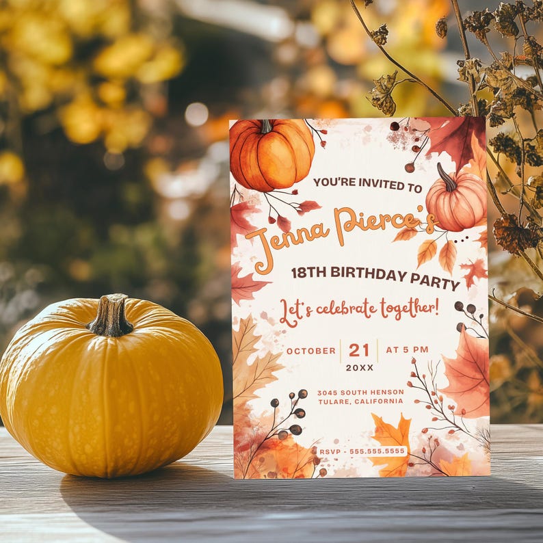 Autumn Watercolor Invitation Template | Fall Leaves Party Invite ...