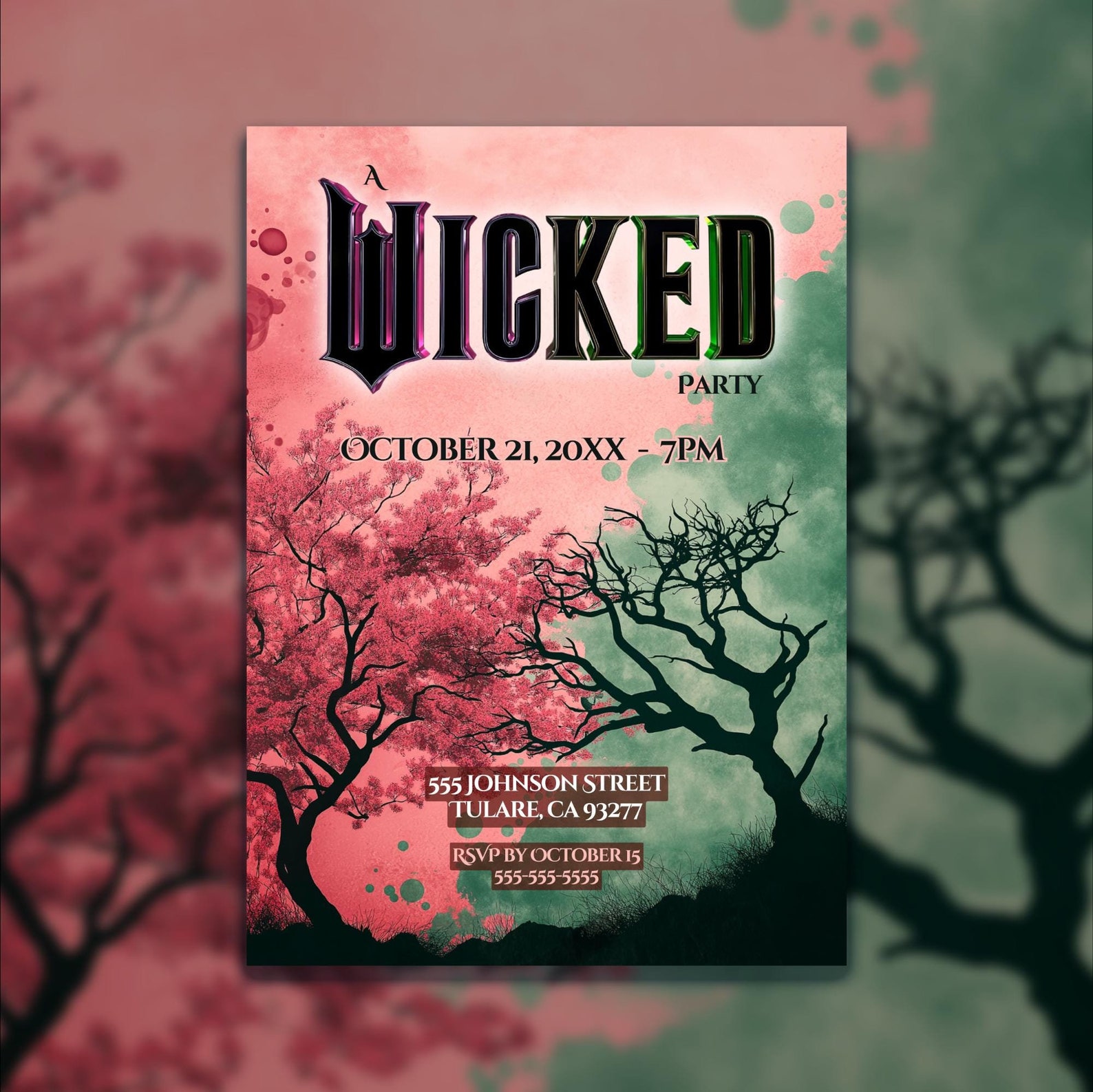 Wicked Party Invitation | Pink and Green Wicked Party Template ...