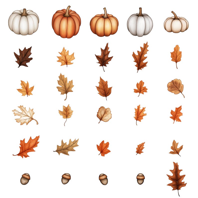 Autumn Pumpkin & Leaf Clipart Pack | Fall Acorns, Leaves and Pumpkins ...