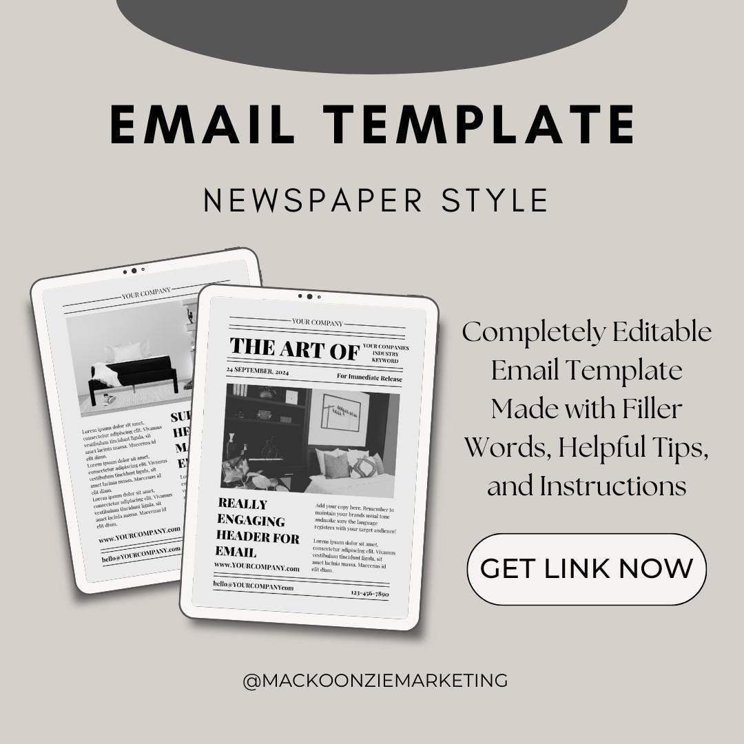 Editable Newspaper-style Email Template | Canva Template | Instant ...