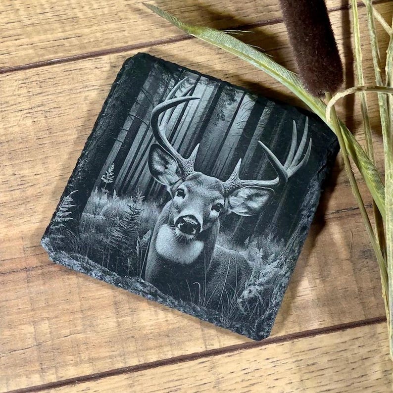 Deer Engraved Slate Coaster Set of 4 - Etsy