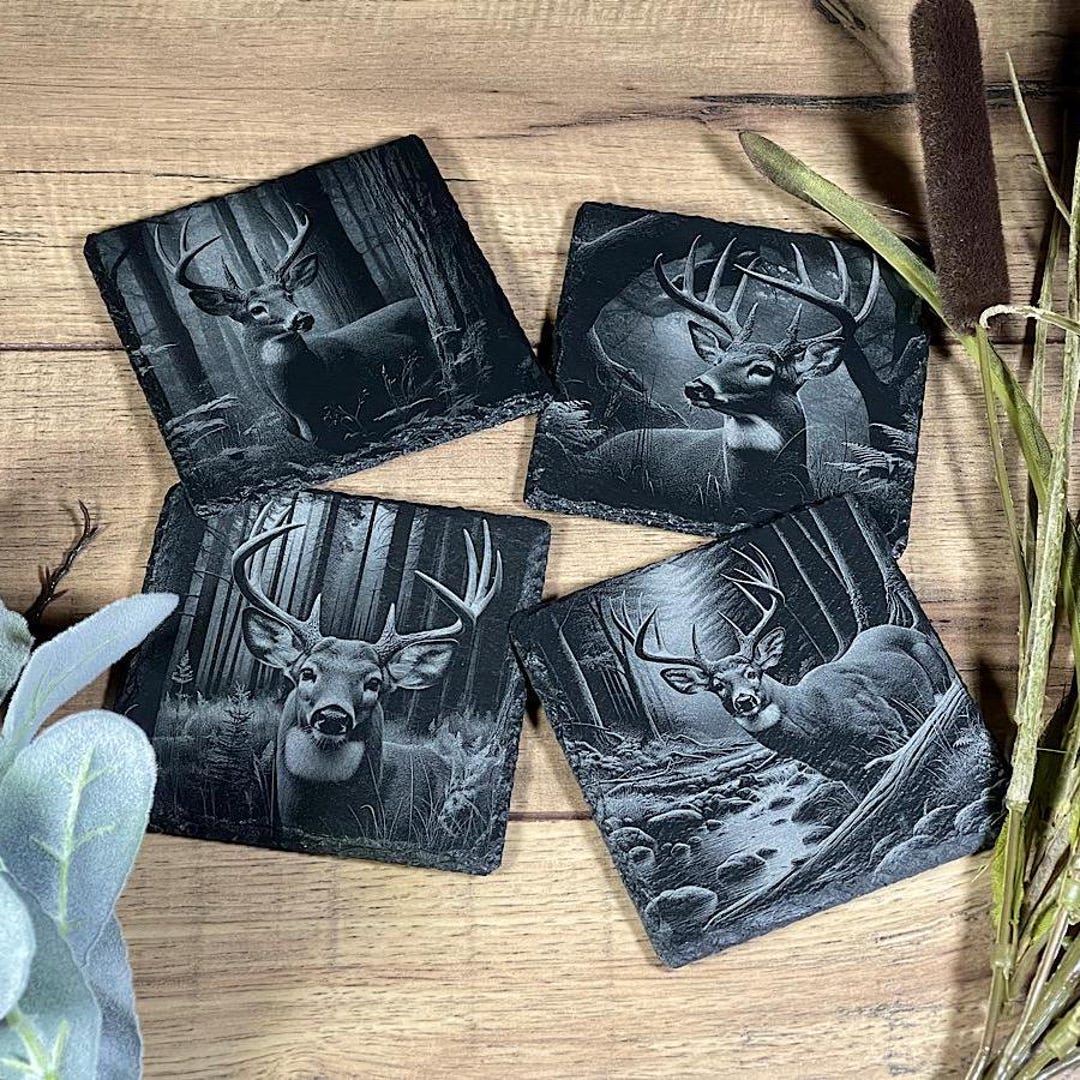 Deer Engraved Slate Coaster Set of 4 - Etsy