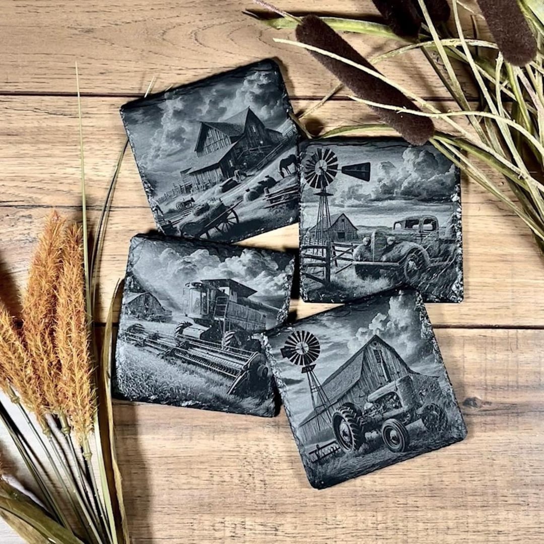 Rustic Farm Engraved Slate Coaster Set of 4 NEW DESIGN - Etsy