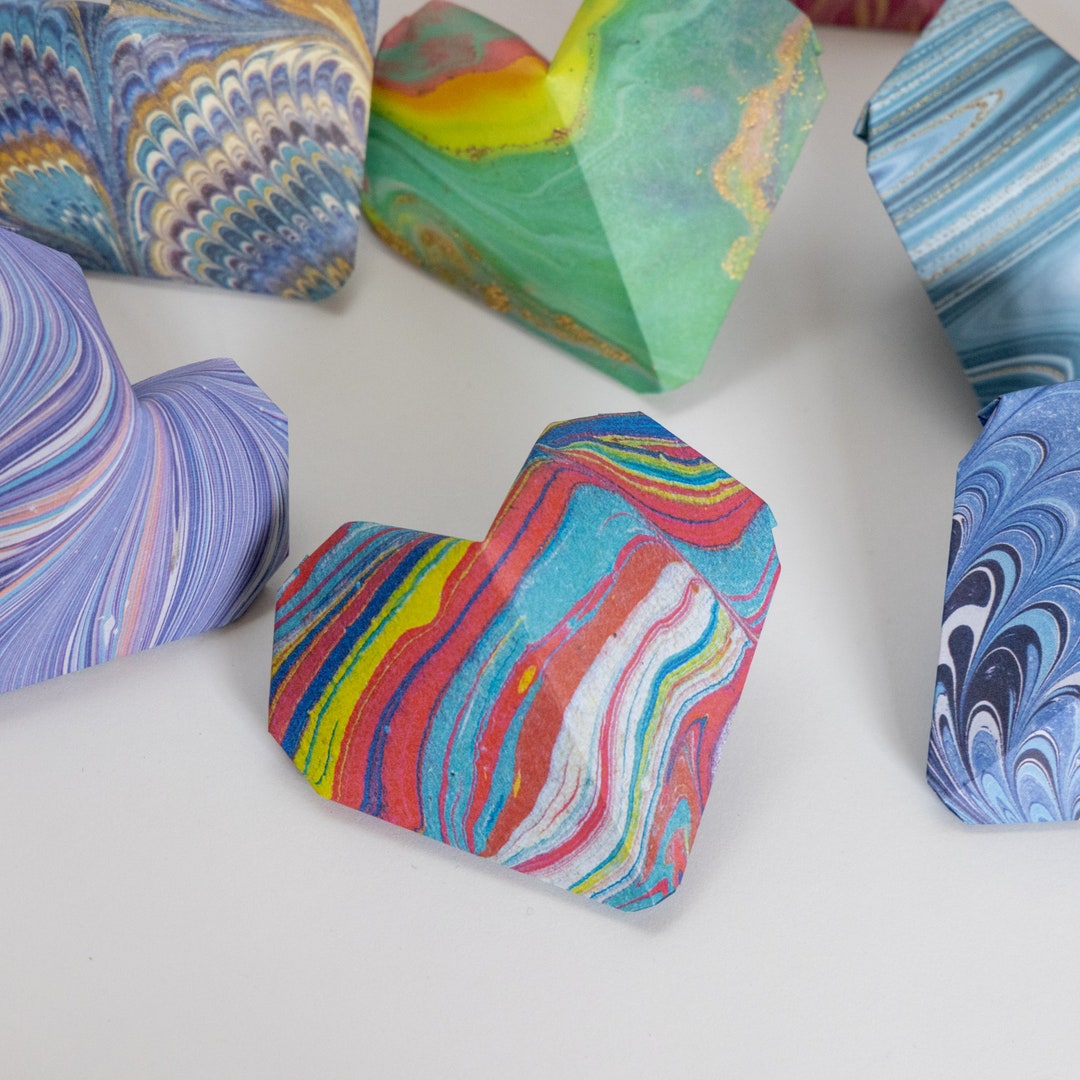 Handcrafted Origami Hearts – Marbled Paper Decorations, Set of 5 or 10 ...