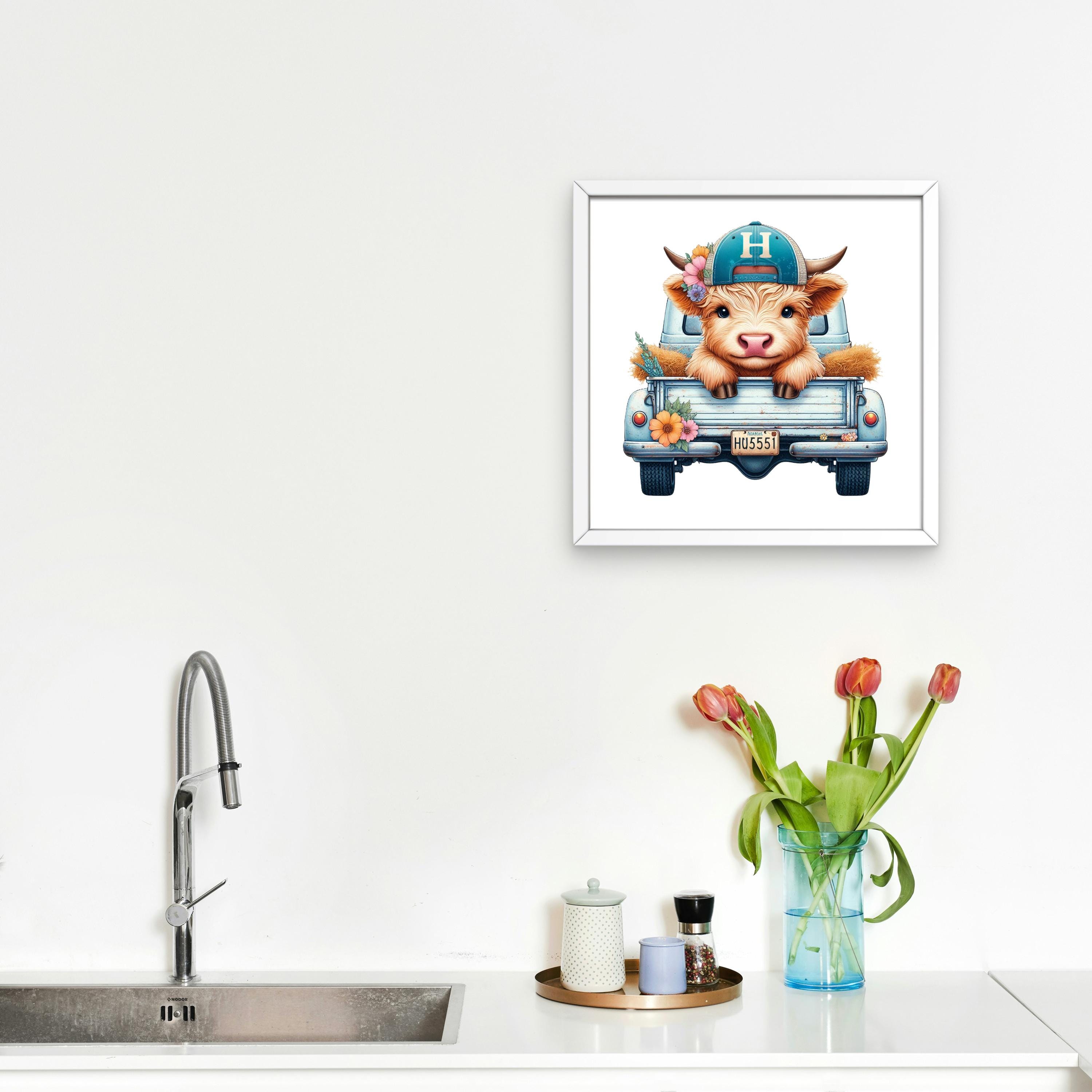 Highland Cow With Blue Baseball Cap Turned Backwards - Etsy