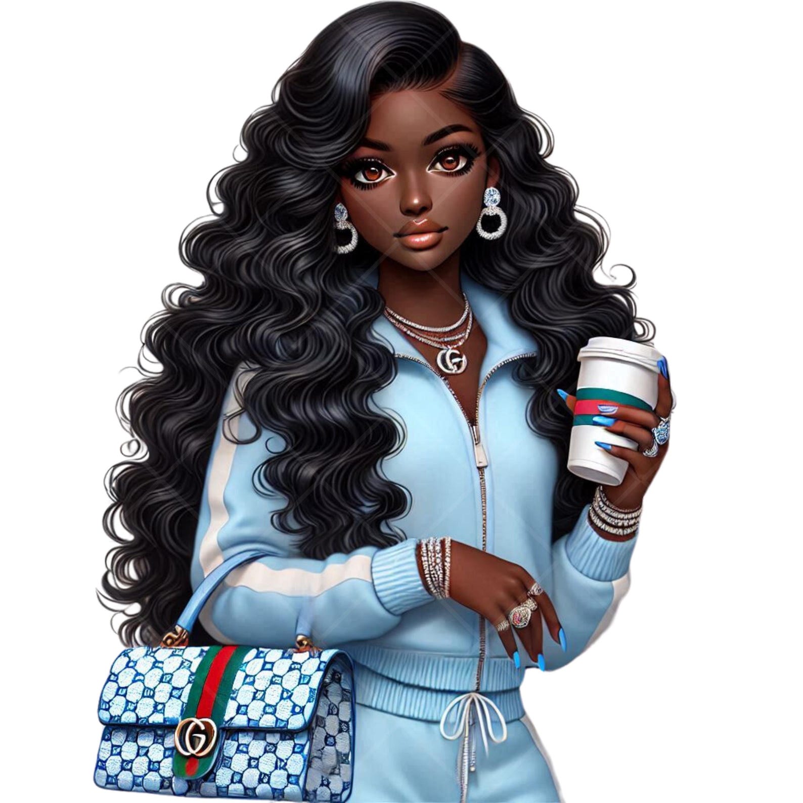 Gucci Girl in Blue Clipart Image (PNG, JPG) - Etsy