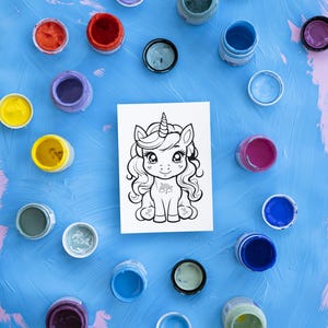 Unicorn With Rainbow and Hearts Coloring Page - Canvas Outline - Etsy