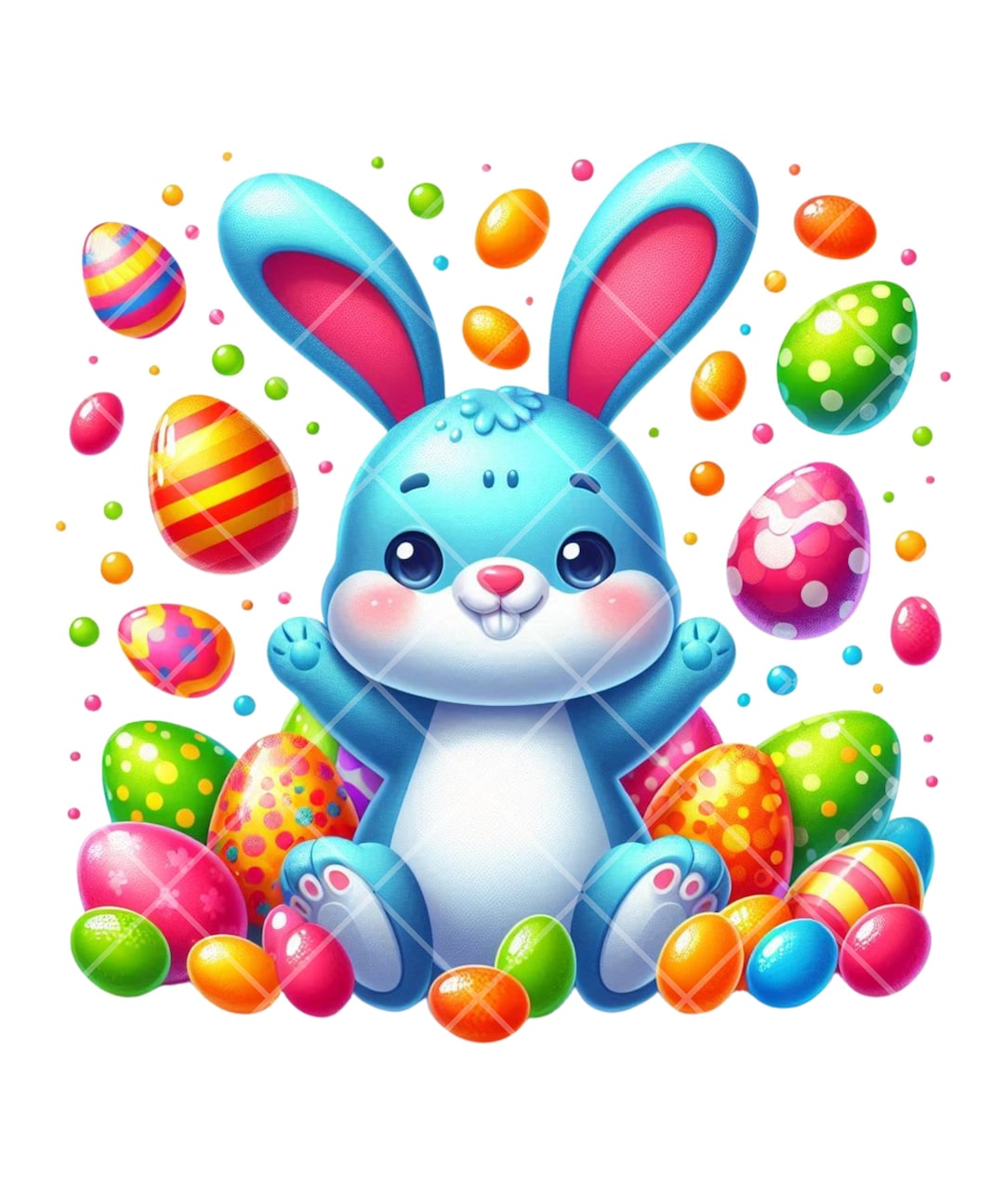 Blue Easter Bunny With Eggs - Etsy