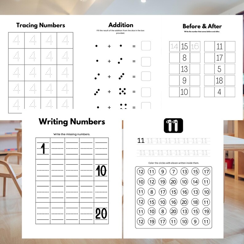 Number Tracing Worksheets, Preschool Handwriting Practice (digital ...
