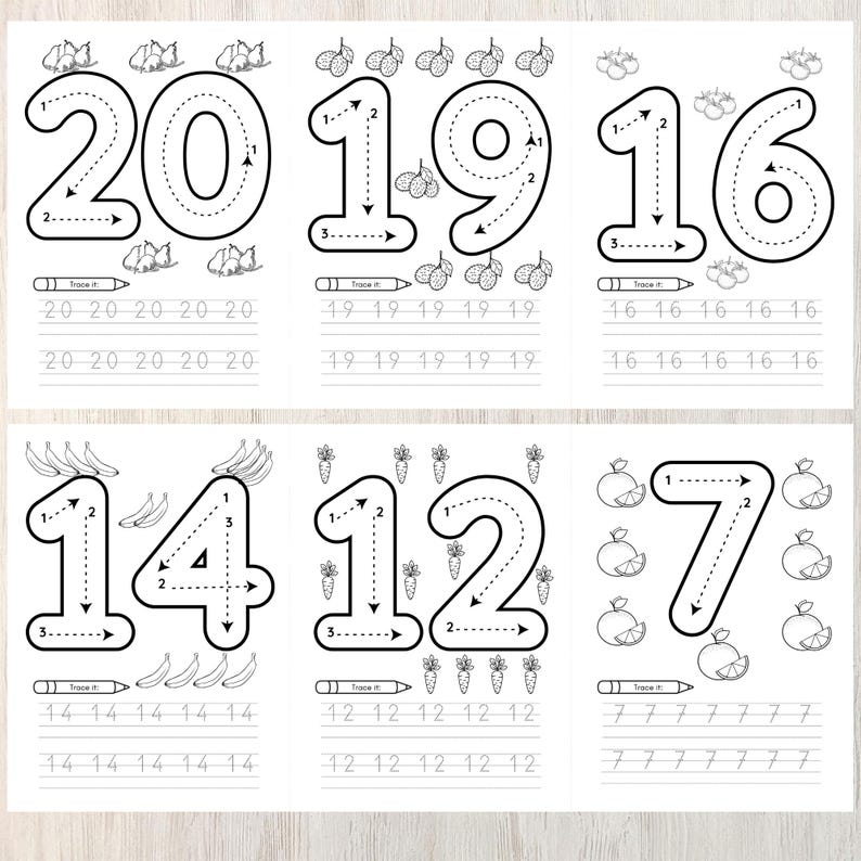 20 Number Tracing Worksheets, Preschool Printable (digital Download) - Etsy
