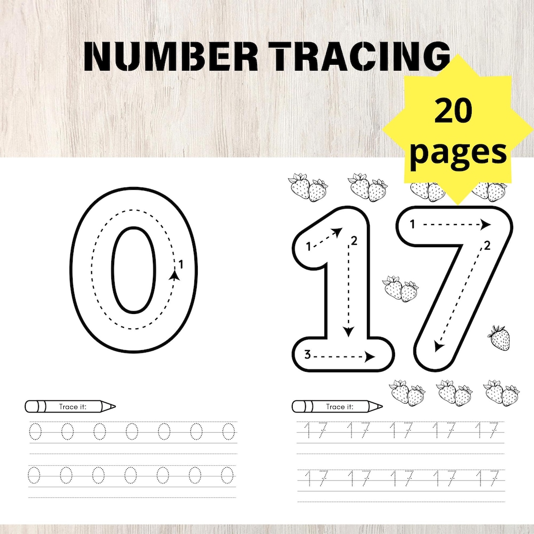 20 Number Tracing Worksheets With Cover, Preschool Worksheets, 0-20 ...