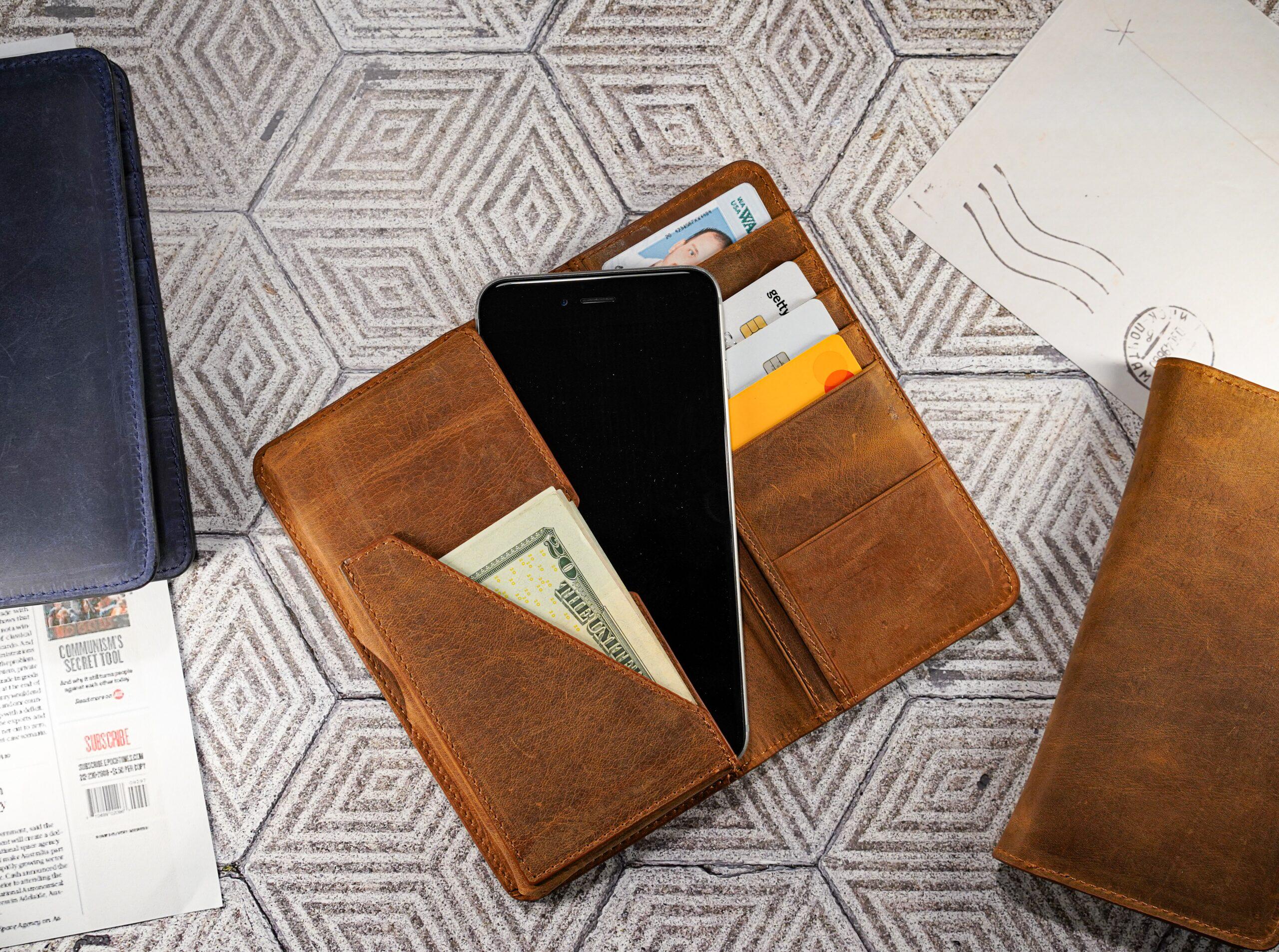 Custom Leather Checkbook Cover, Leather Tall Phone Wallet, Personalized ...