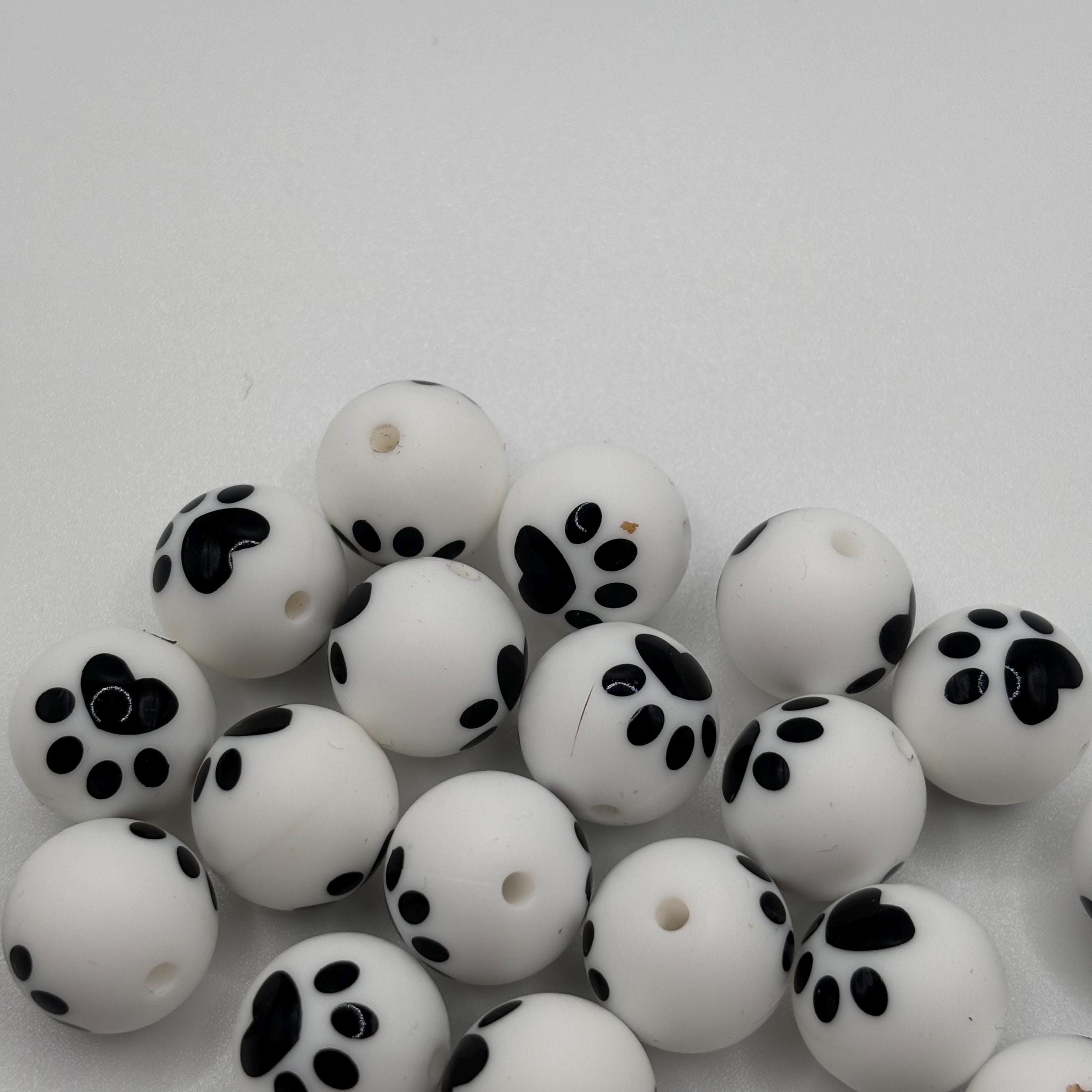 15mm Dog Paw Print Beads, Paw Print Silicone Beads, Dog Paw Print Bead ...