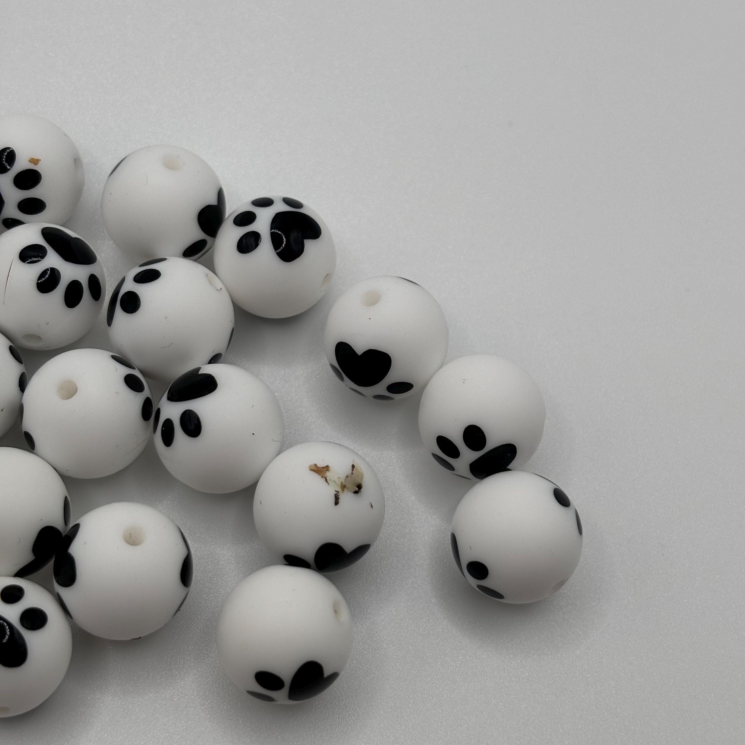 15mm Dog Paw Print Beads, Paw Print Silicone Beads, Dog Paw Print Bead ...