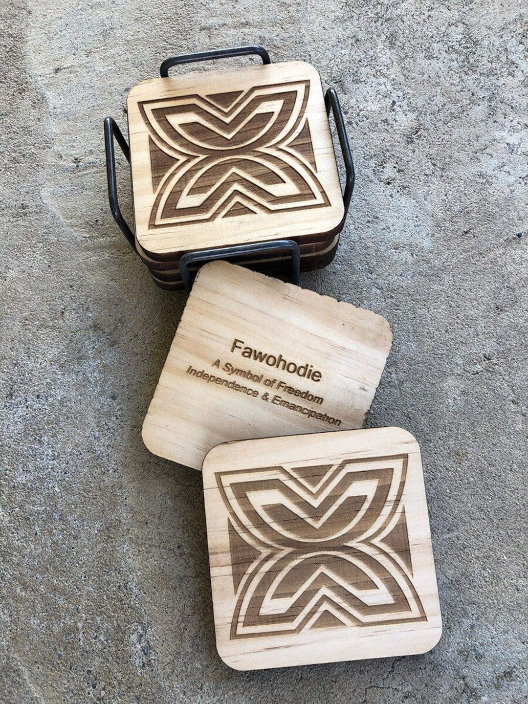 African Adinkra Wood Coasters - Fawohodie (a Symbol of Freedom) and ...
