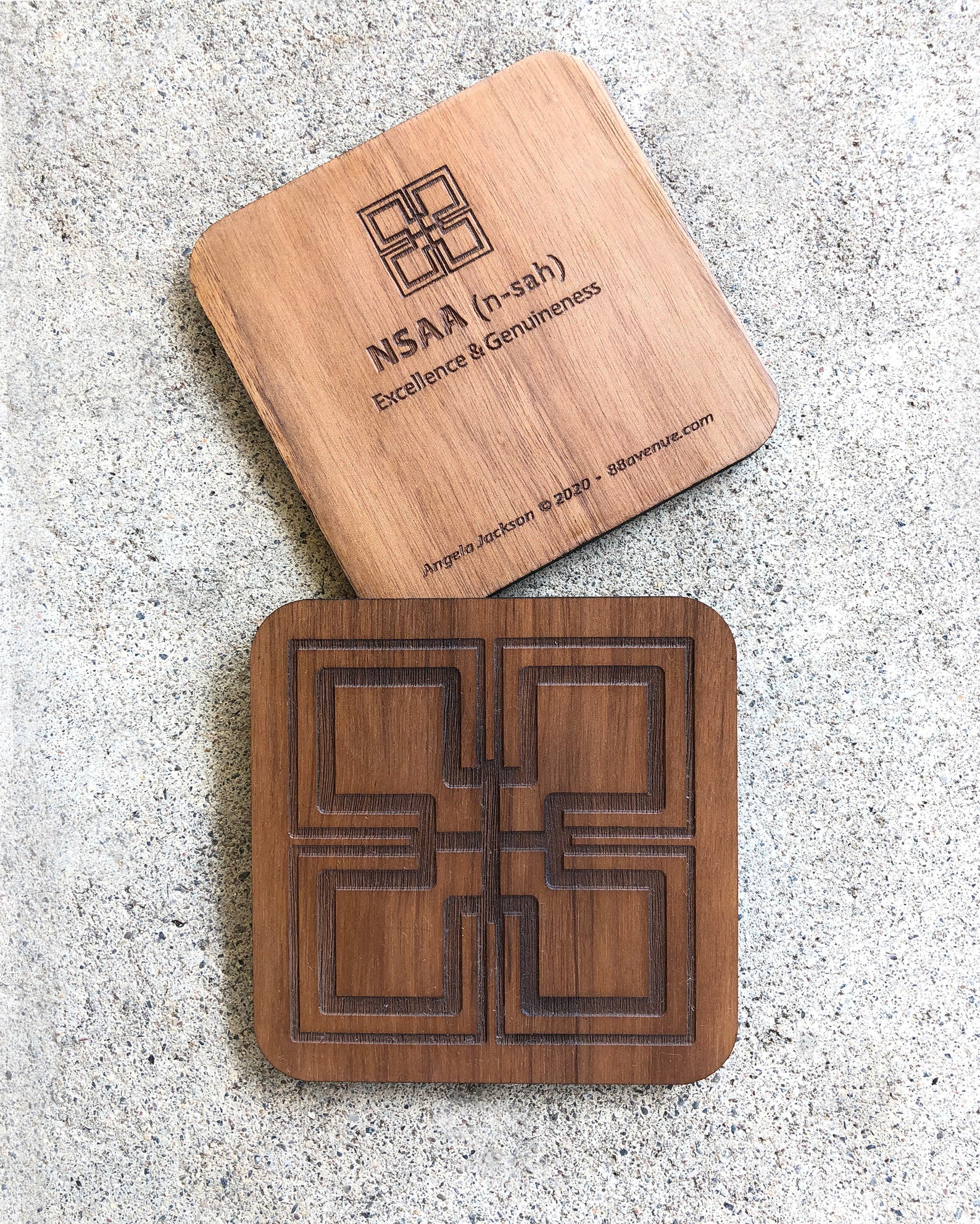 African Adinkra Nsaa Symbol Wood Coasters - Size: 4” X 4” X 1/4” Inches ...